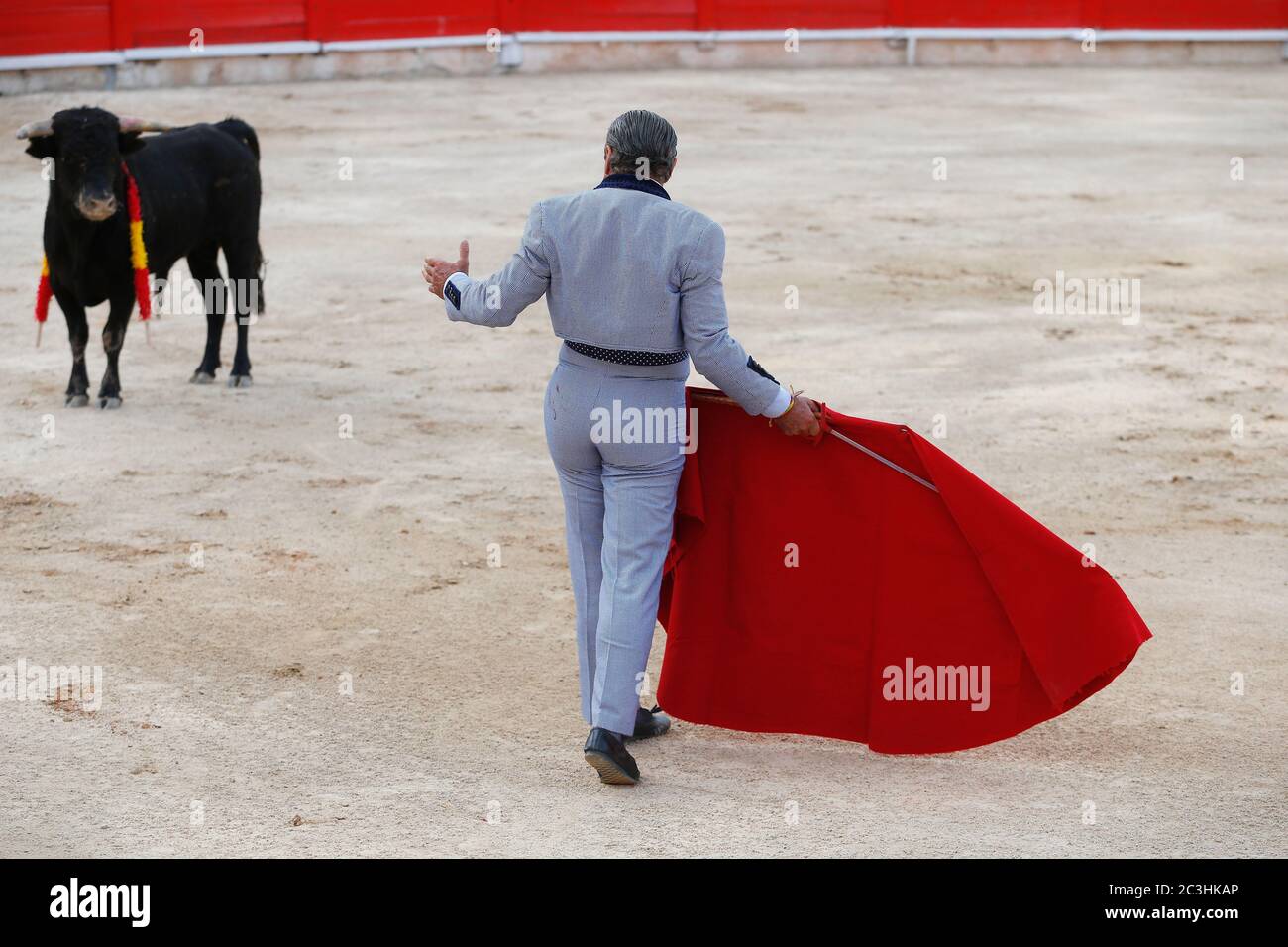 Bullfight corrida in the village of Inca in the Spaniish island of ...