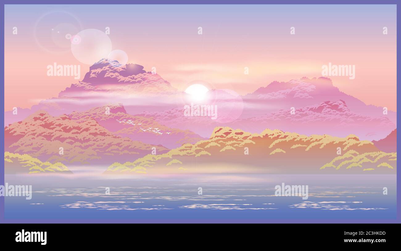 Vector illustration on the theme of highlands and beautiful landscapes ...