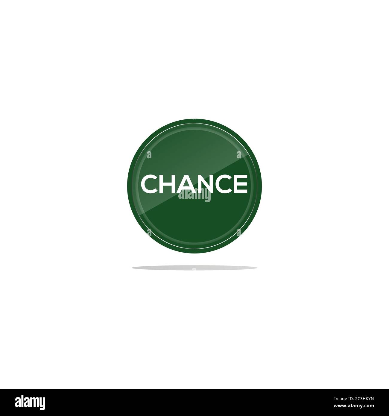 Writing chance in a green circle. There is a circular glass in front of ...