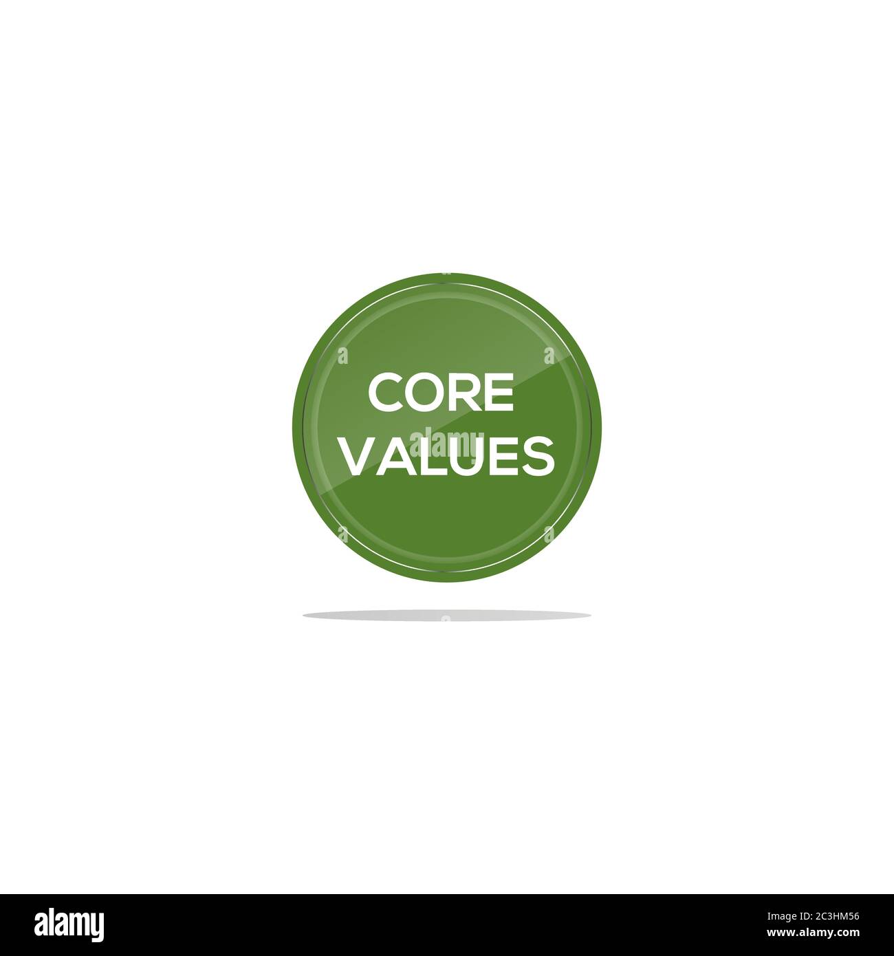 Writing core values in a green circle. There is a circular glass in ...