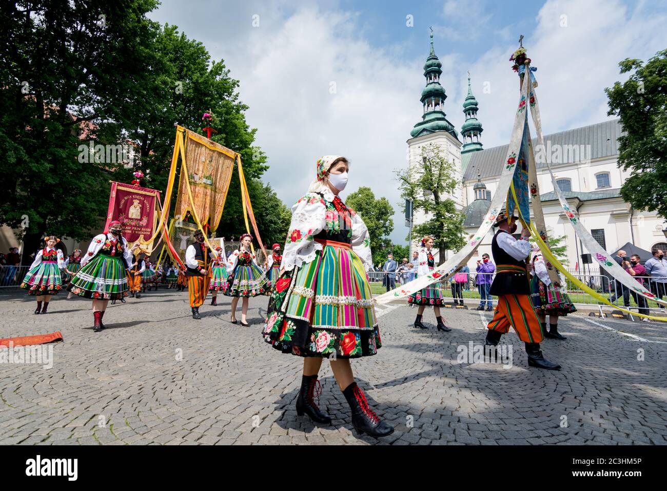 Lowicz, Jun 11, 2020: People dressed in polish national folk costumes ...