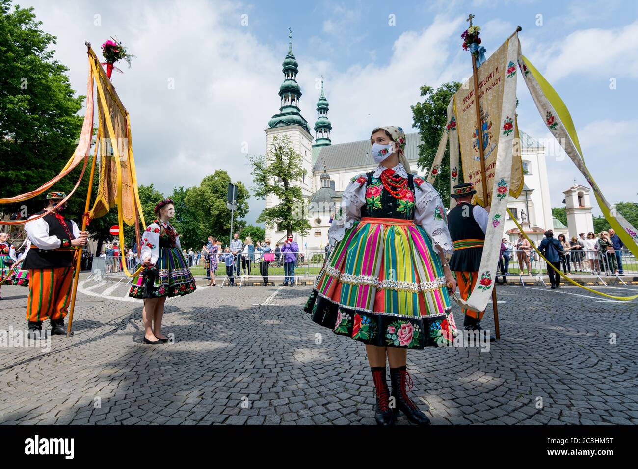 Lowicz, Jun 11, 2020: People dressed in polish national folk costumes ...