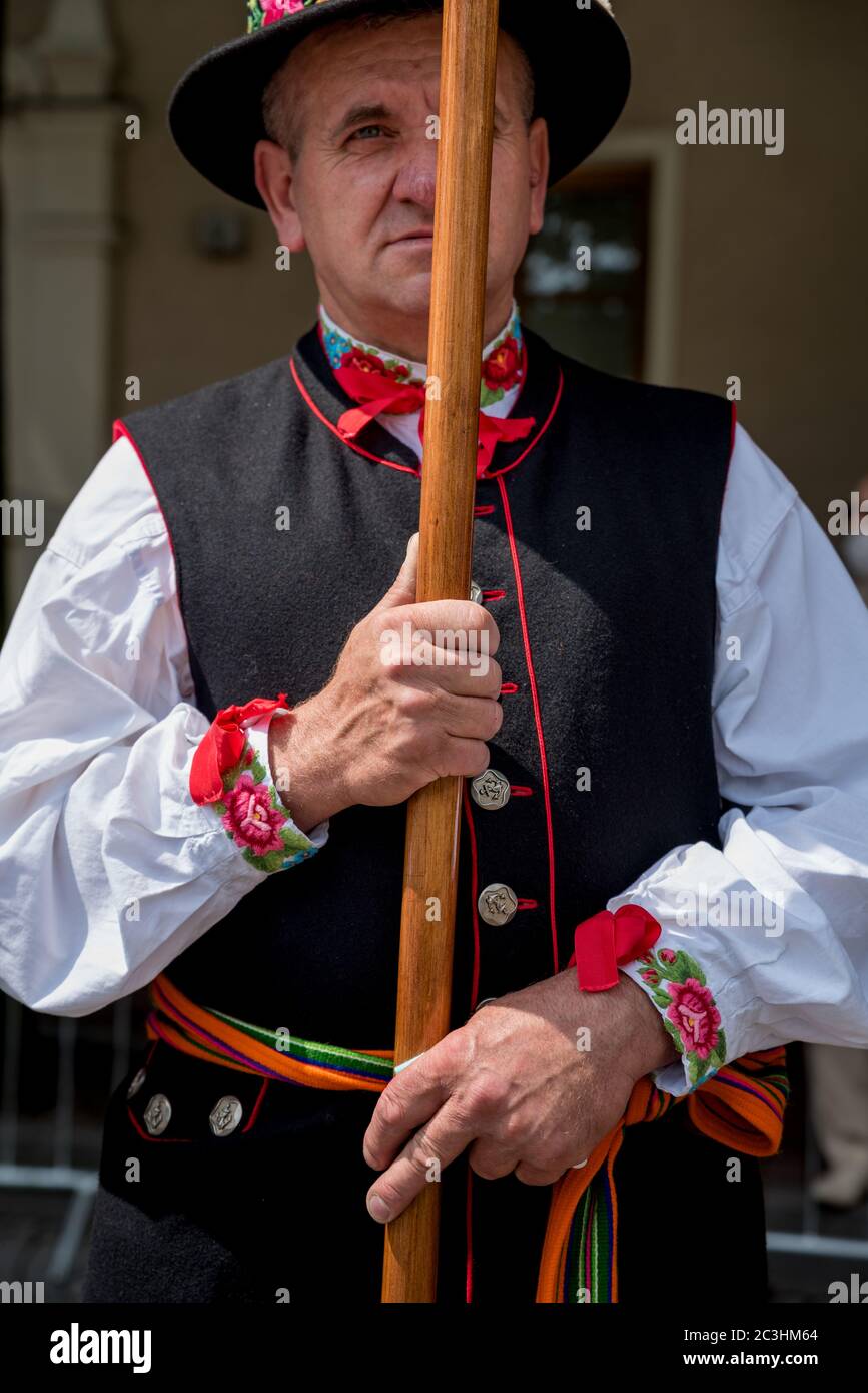 Lowicz, Jun 11, 2020: Portrait of a man dressed in polish national folk ...