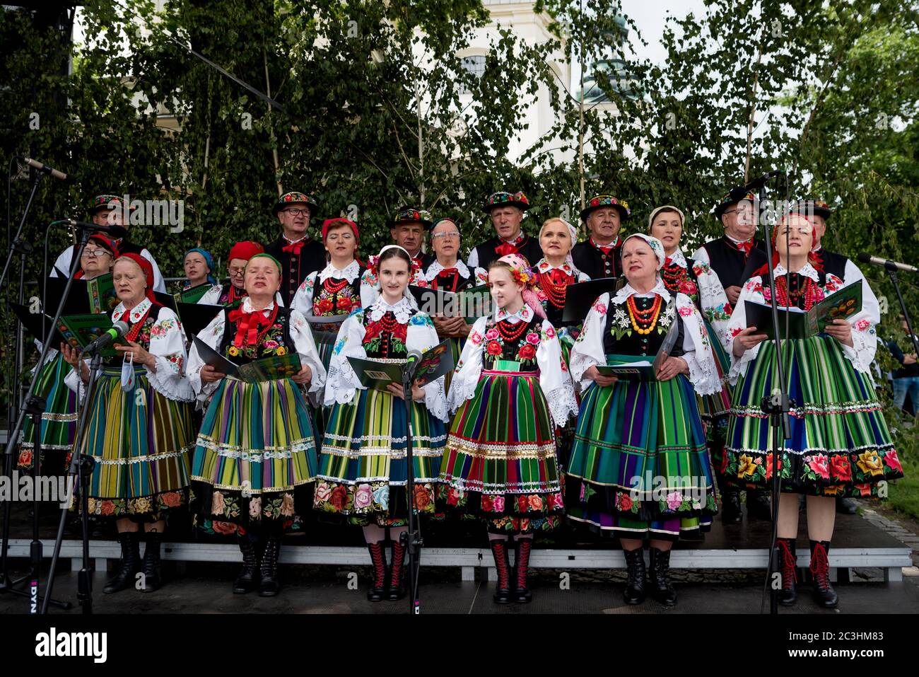 Lowicz, Jun 11, 2020: Folk musicians, music band dressed in polish ...
