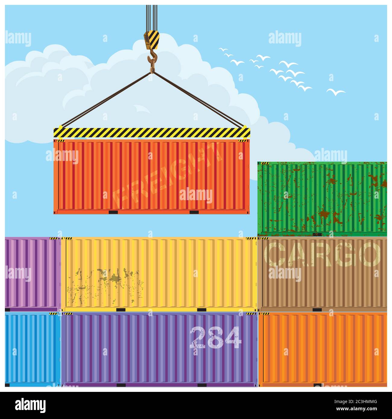 Stylized vector illustration on the theme of logistics and transport ...