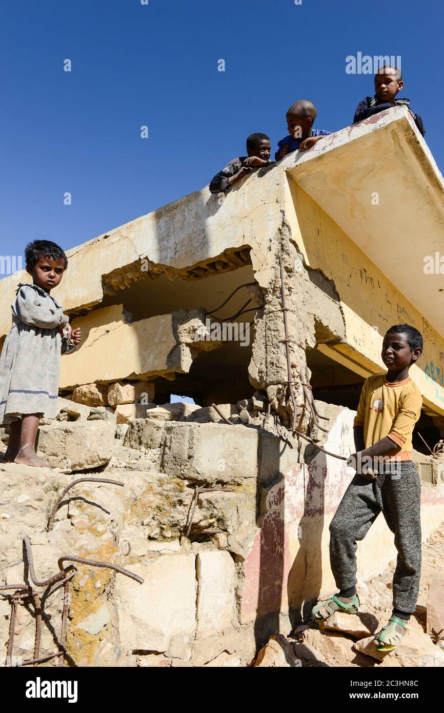 ETHIOPIA, Tigray, Zalembessa, border town to Eritrea, war damages ...