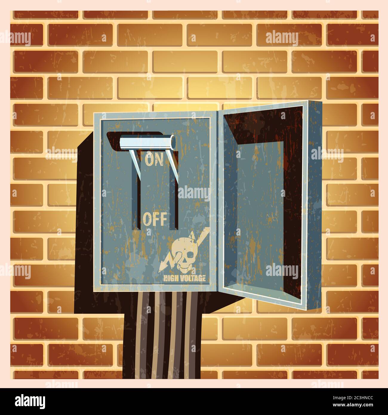 Vector illustration of an open electric board with knife switch in the ...