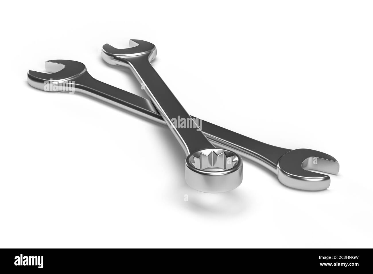 Chrome wrench set. One spanner, the other a combination spanner ...