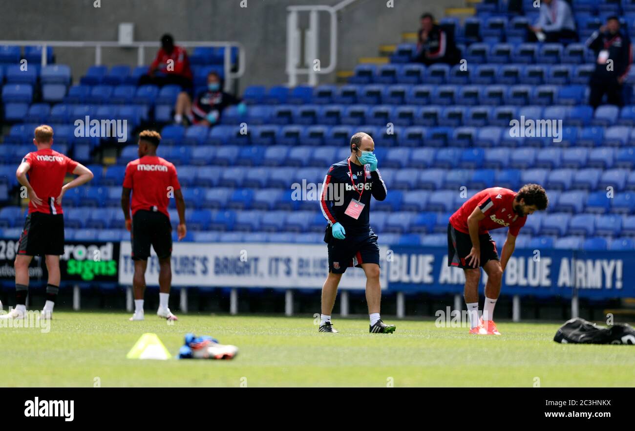 A Stoke City staff member wearing a face mask before the Sky Bet ...