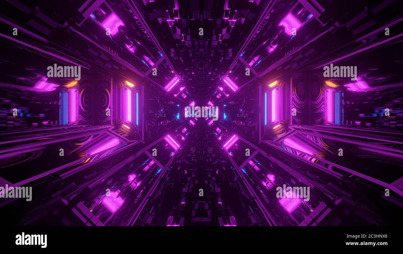 Futuristic illustration of a cosmic environment with purple neon lights ...