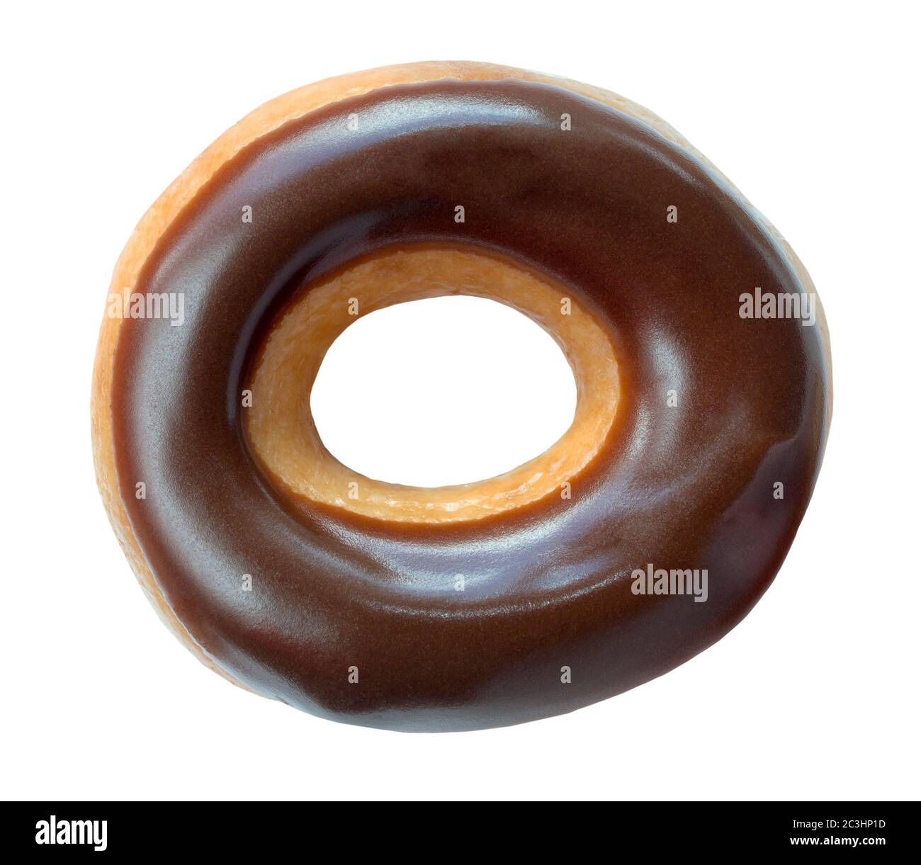 Chocolate covered ring donut on an isolated white background with a ...