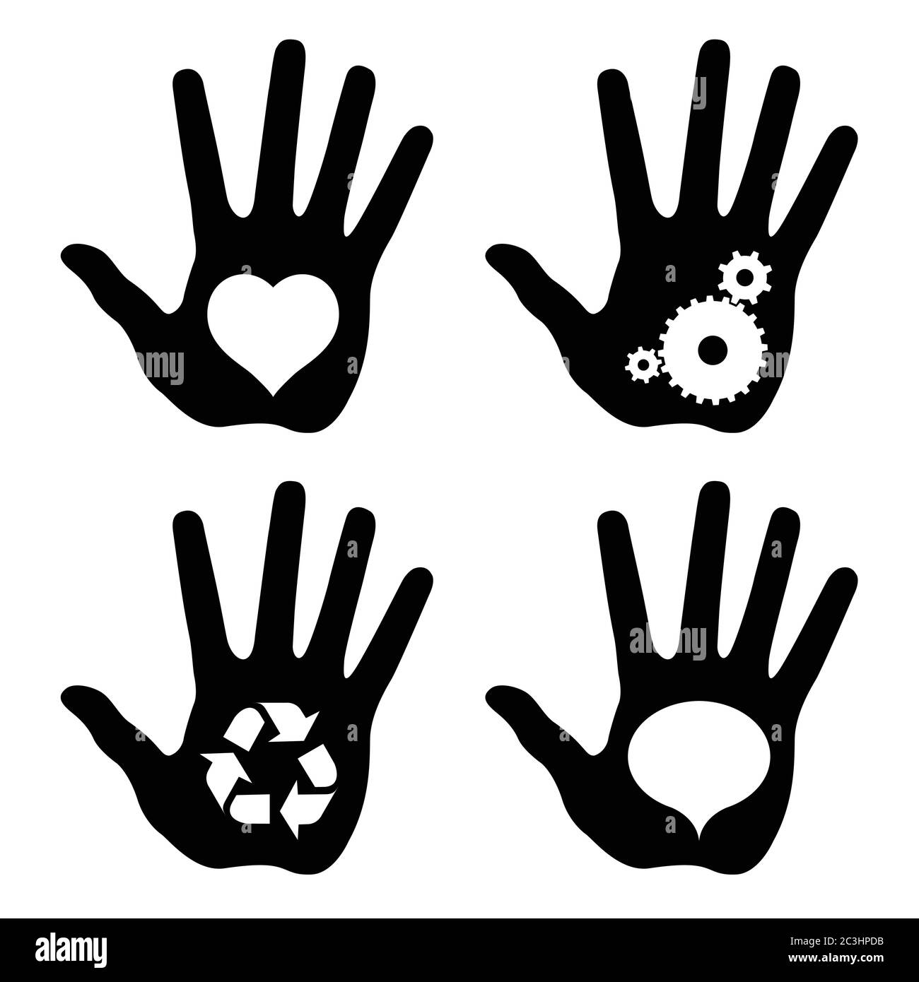 Black hand prints with idea symbols, vector illustrations Stock Vector ...