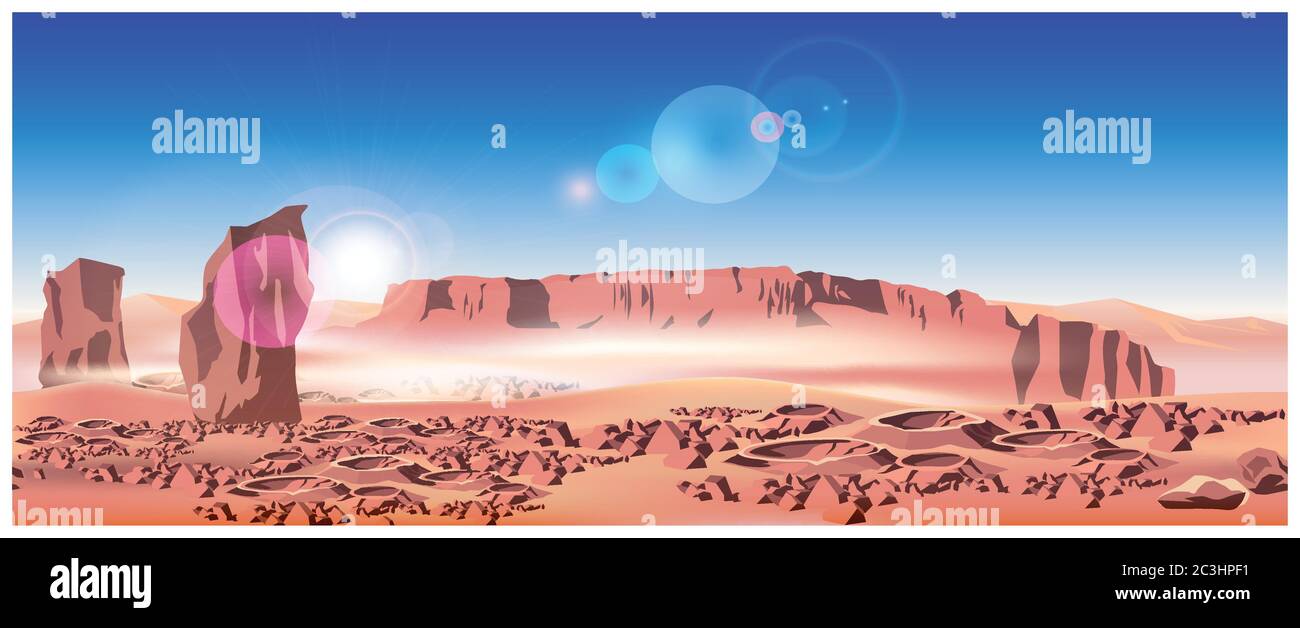 Vector illustration of landscape of a Mars planet. Illustration ...