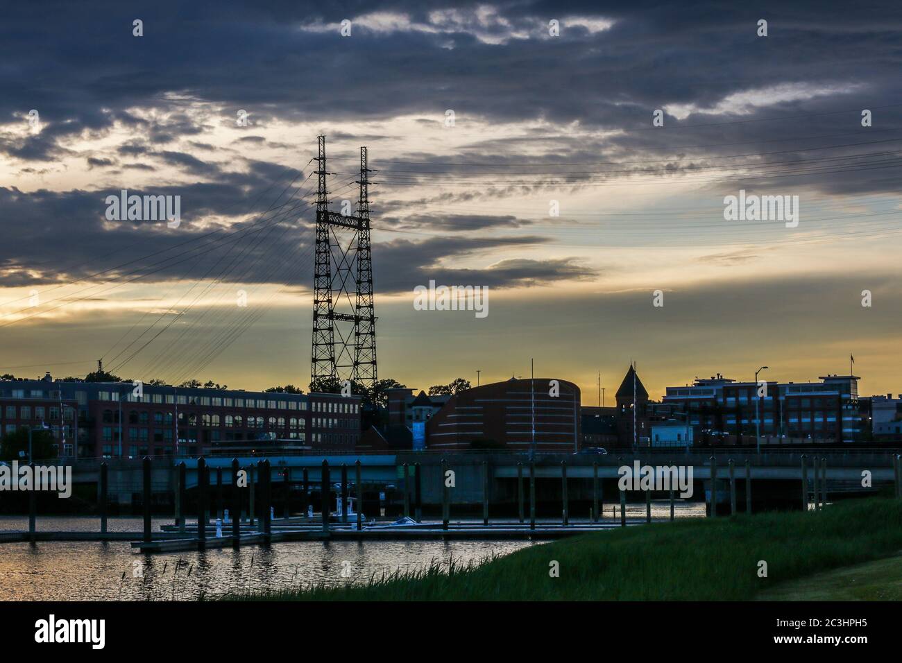 NORWALK, CT, USA -JUNE 19, 2020: Evening view with sunset and clouds ...