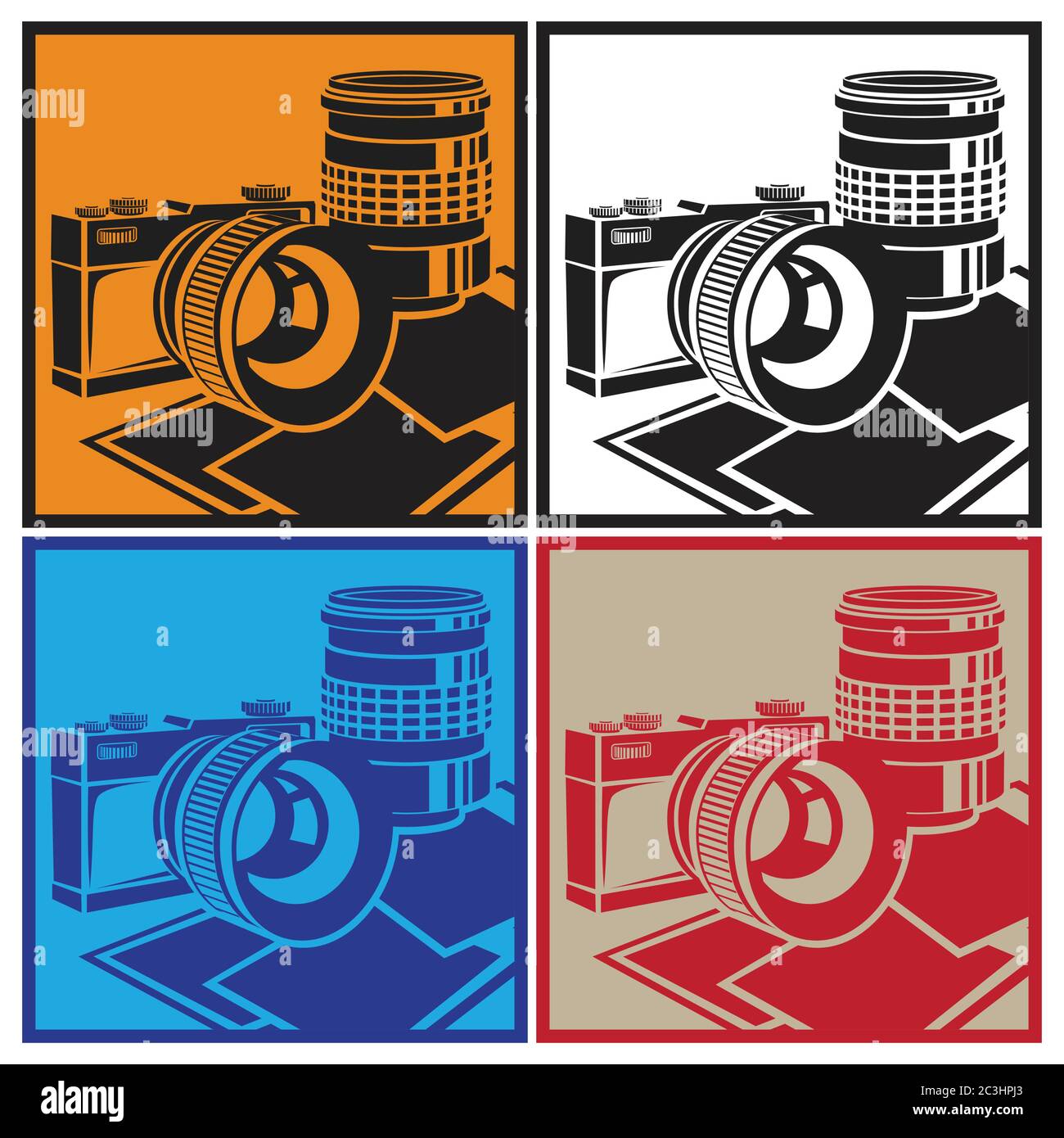 Stylized vector illustration on the theme of photography and photographic equipment. The camera ...