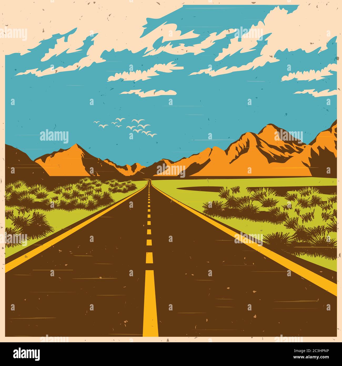 Stylized vector illustration of a route through the mountain valley in ...