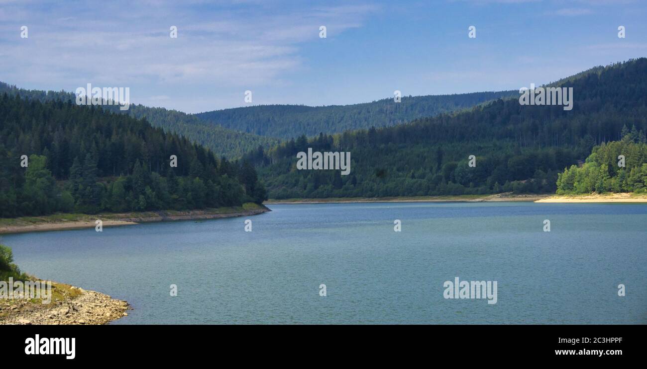 Aerial beautiful shot of Schwarzenbach-Talsperre, Forbach, Germany ...
