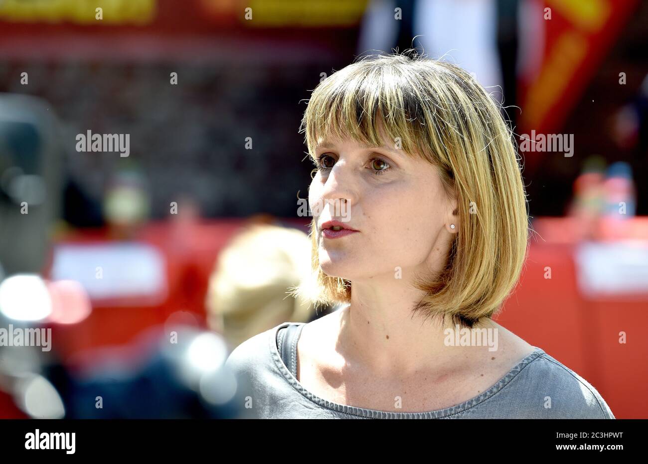 Gelsenkirchen, Germany. 20th June, 2020. Gabi Fechtner, MLPD chairwoman ...