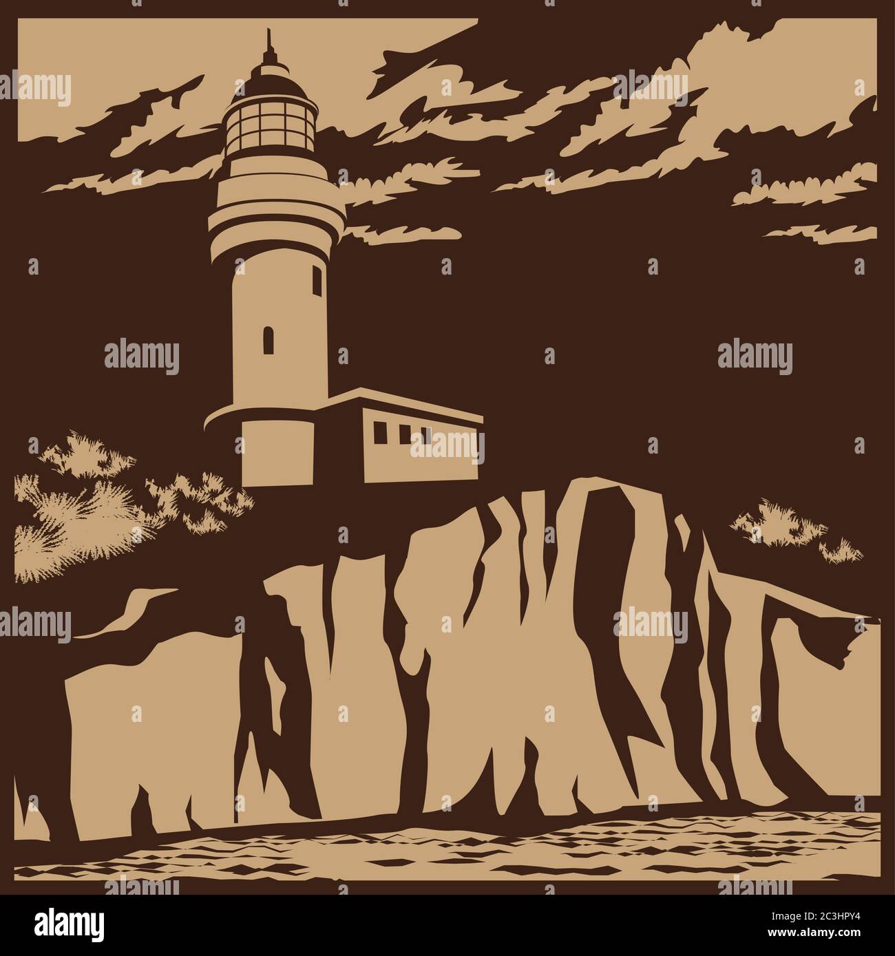 Stylized vector illustration of a lighthouse on a cliff Stock Vector ...