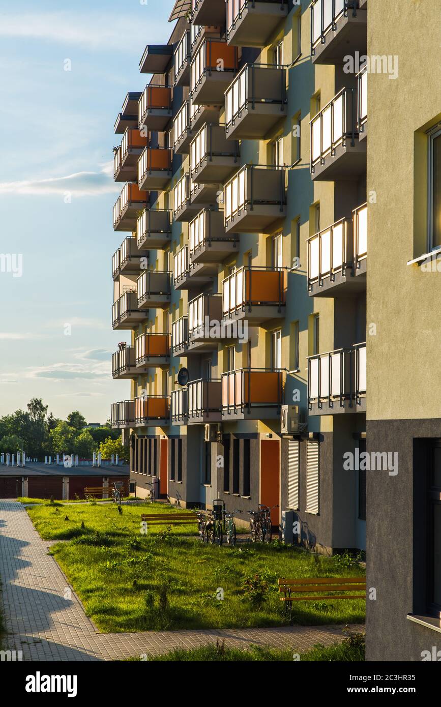 Exterior of modern residential apartment building with balconies ...
