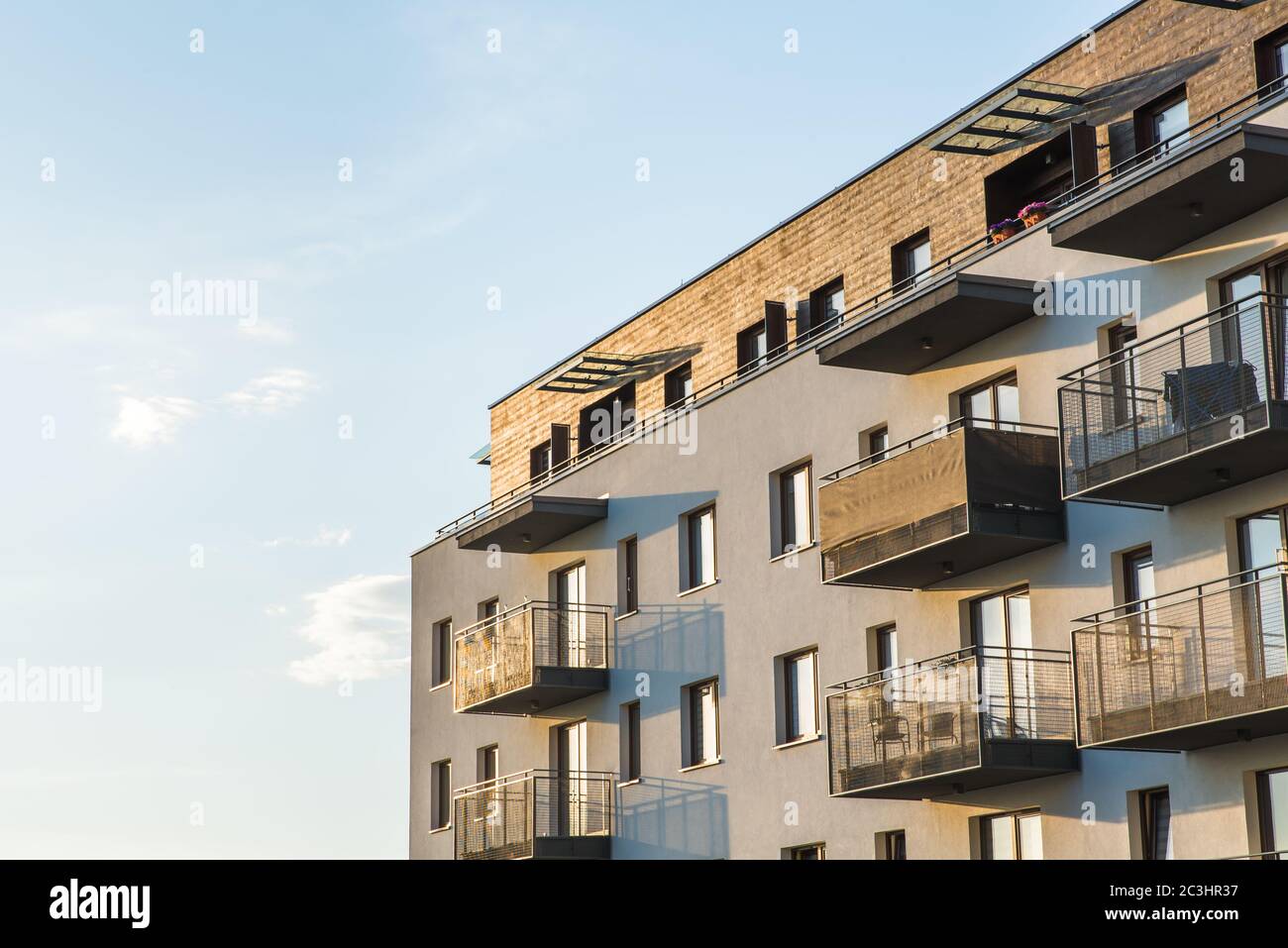 Exterior of modern residential apartment building with balconies ...