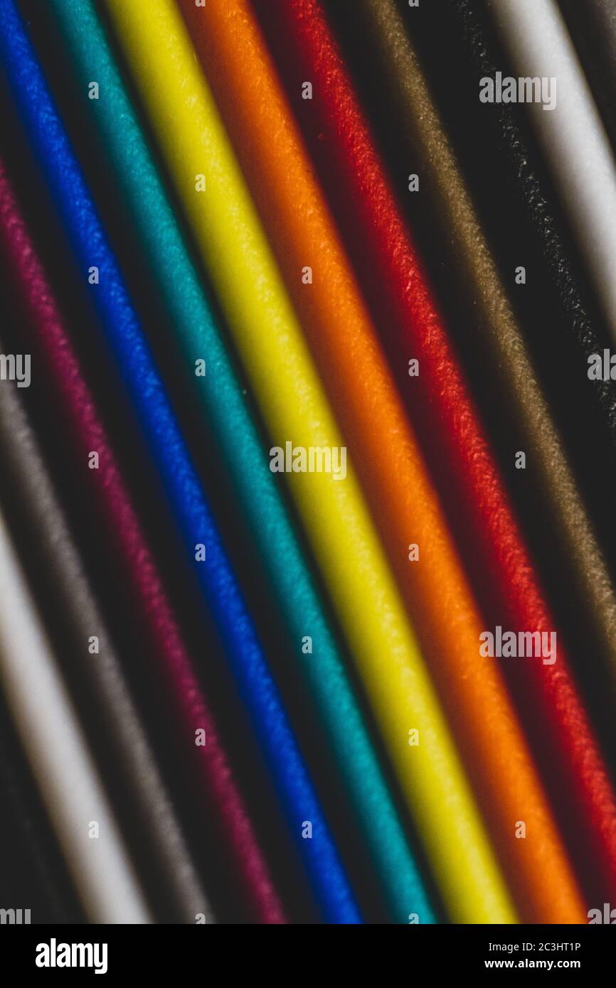 Multi color conductive wires of electrical circuits, connected to ...