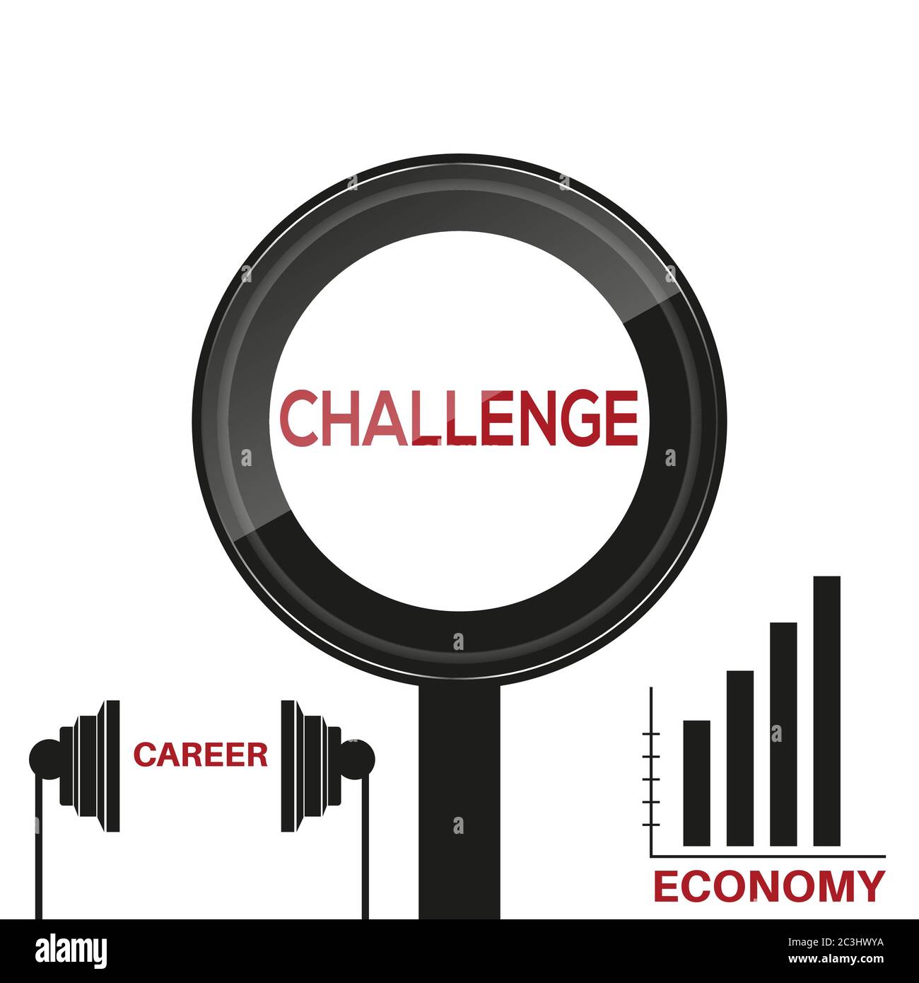 Challenge post in magnifying glass on white background. Career and ...