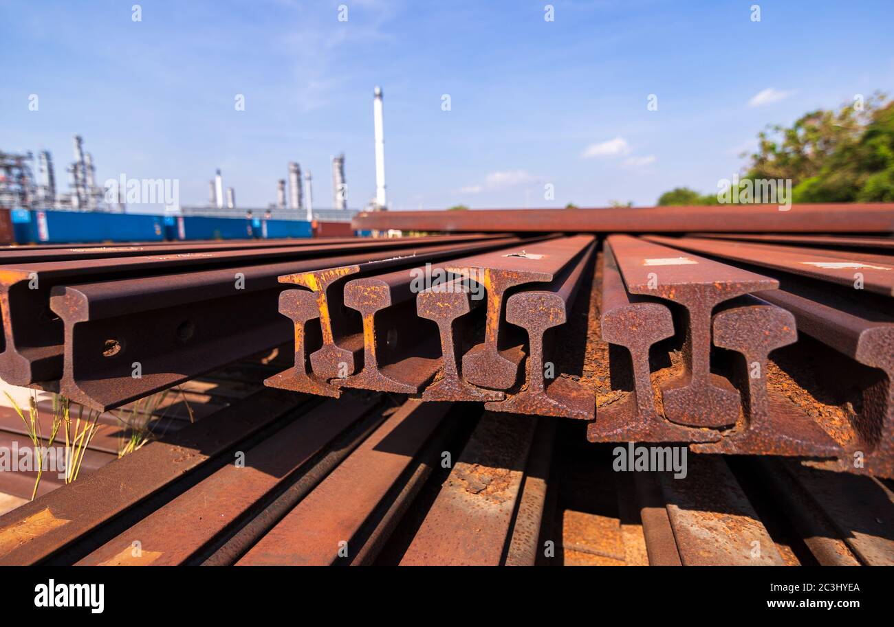 metal frame H beam or beam in red orange color at construction site ...