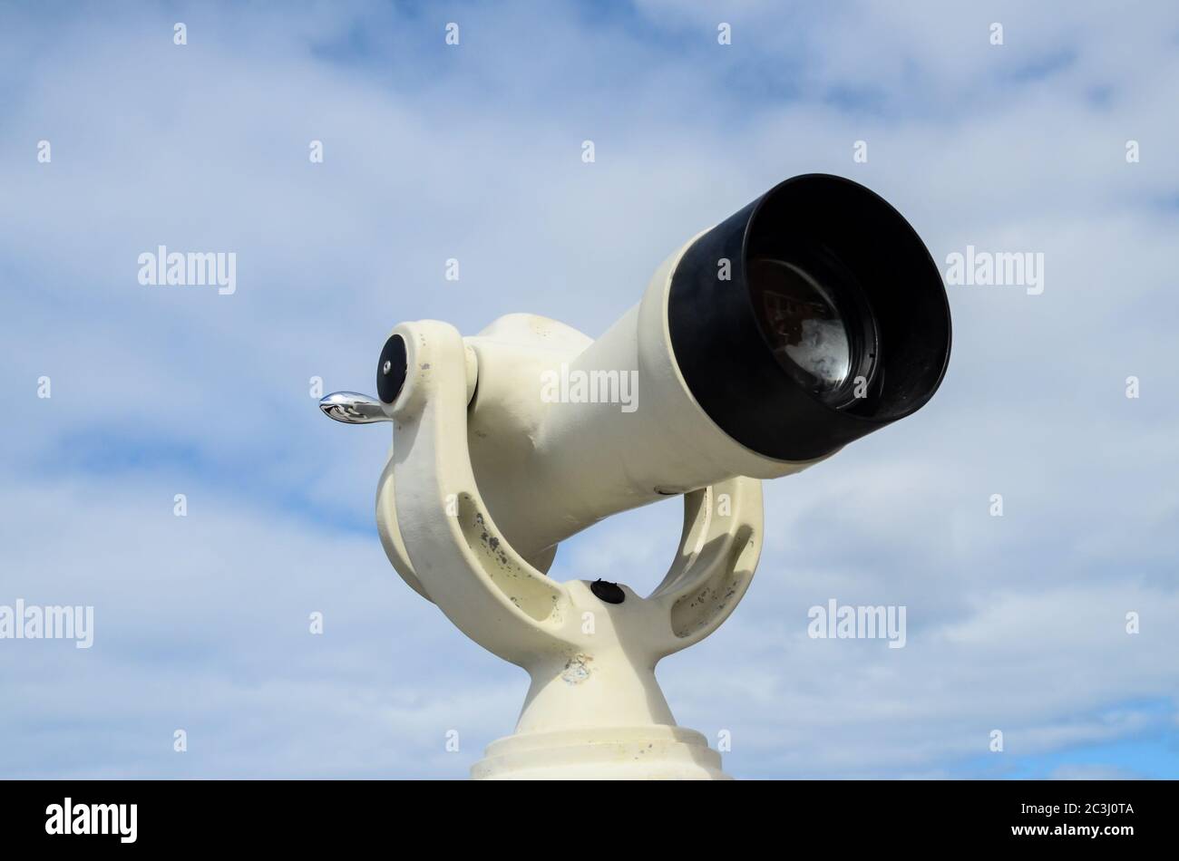 Coin Operated Telescope For Beach Observation, Blue Sky And Clouds ...