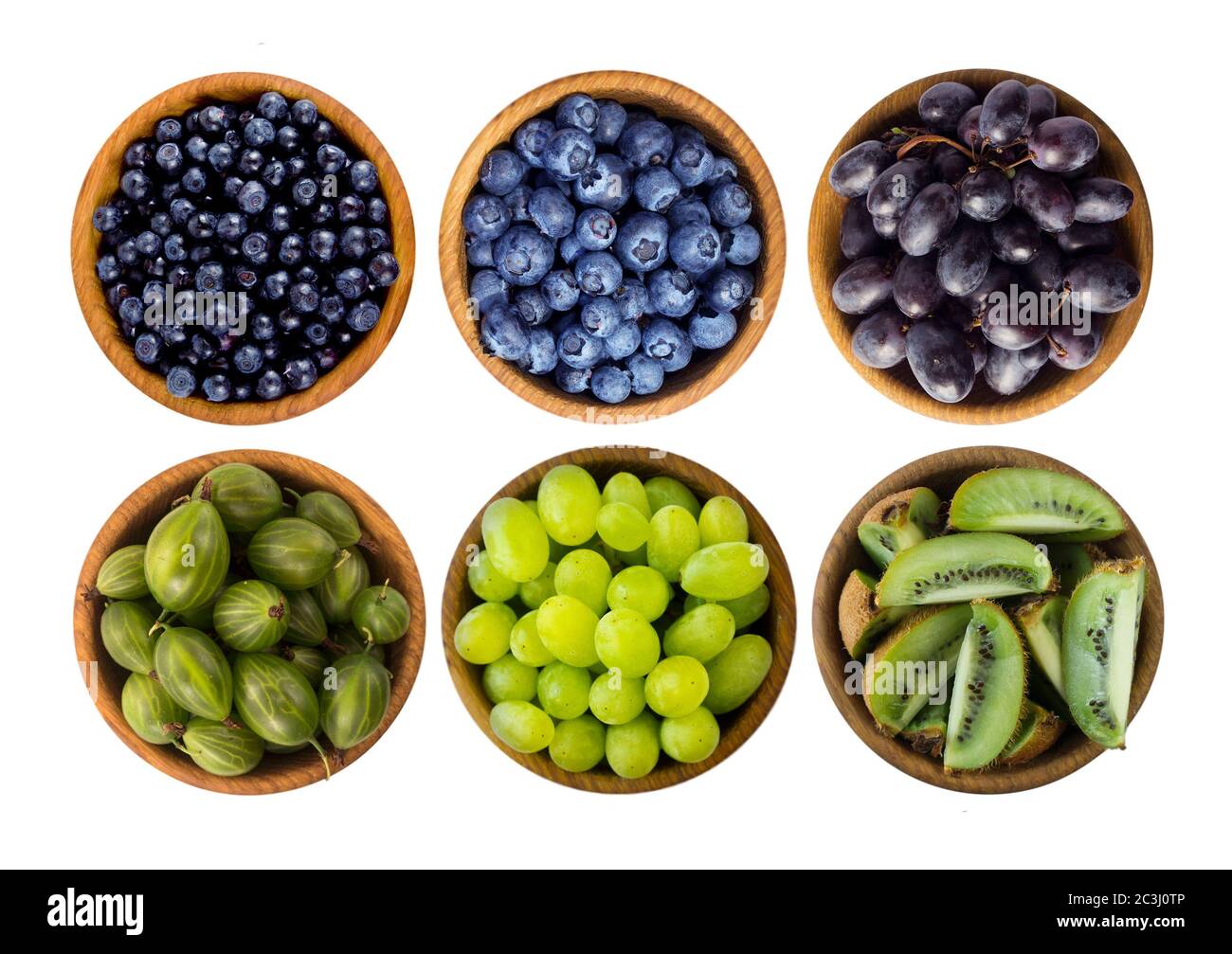 Blue and green food isolated on white background. Collage of different ...