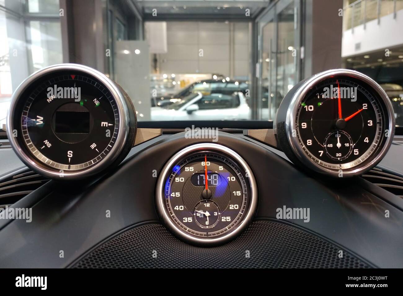 Moscow, Russia - April 23, 2019: Interior details of a sports car ...