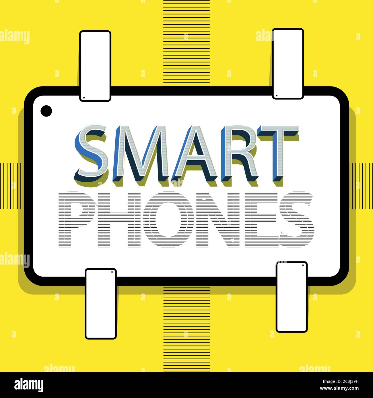 Smartphone writing. Retro style design. The yellow background and the ...