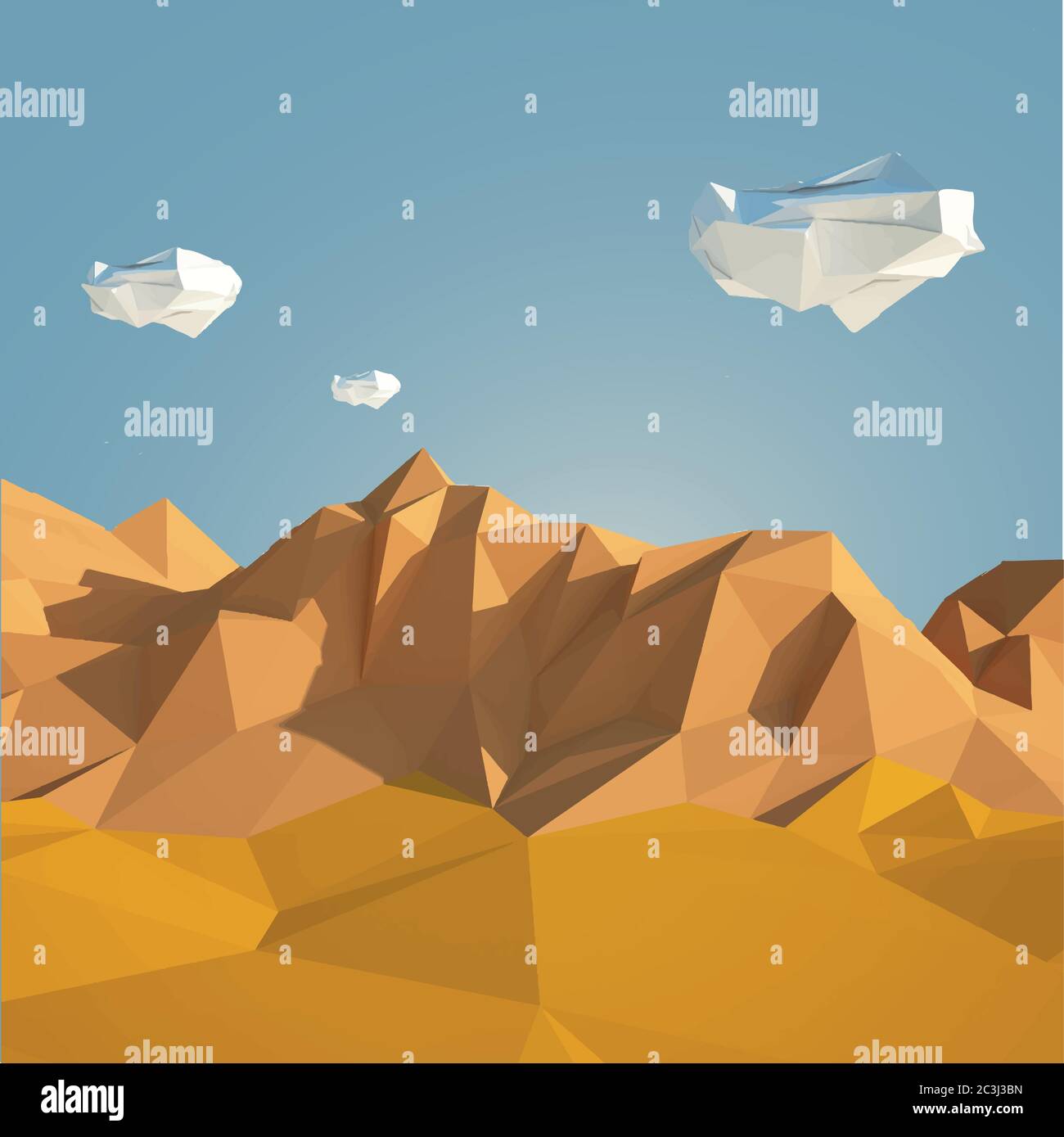 Low poly desert illustration in paper art style with low poly sky Stock ...