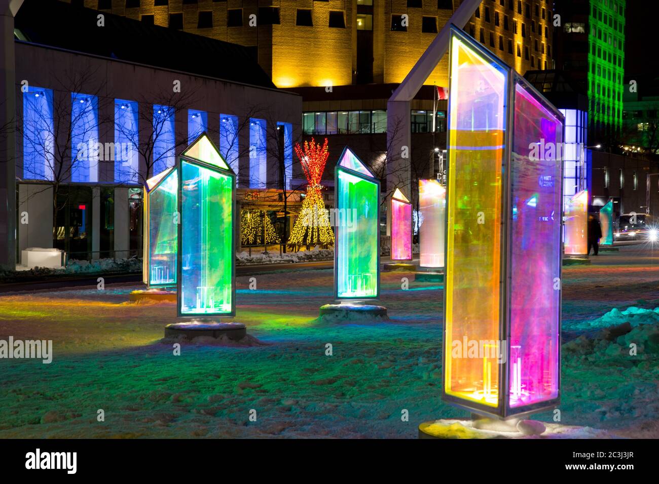 MONTREAL, CANADA -23January 2015: Luminotherapy art installation ...