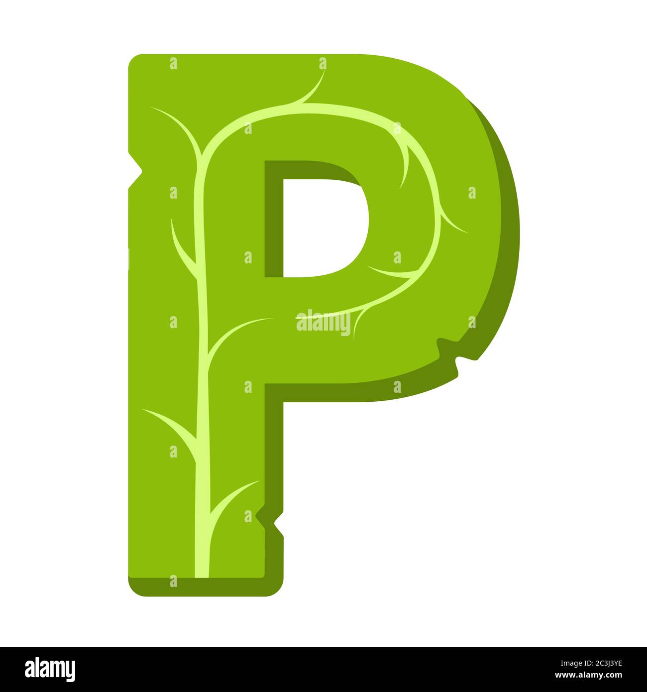 Letter P, green leaves summer vector alphabet. The simple logo of ...