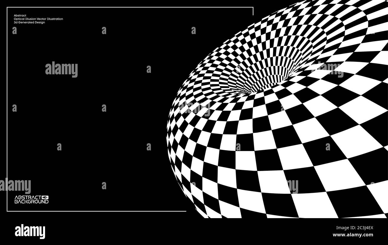 Optical illusion vector. Abstract vector tunnel. Black and White Abstract Hypnotic Wormhole ...