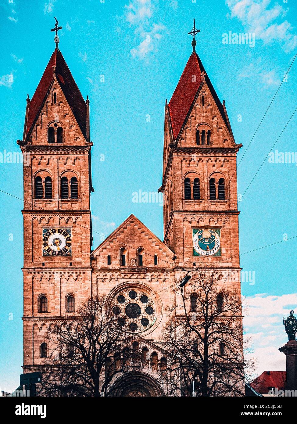 Background two church towers hi-res stock photography and images - Alamy