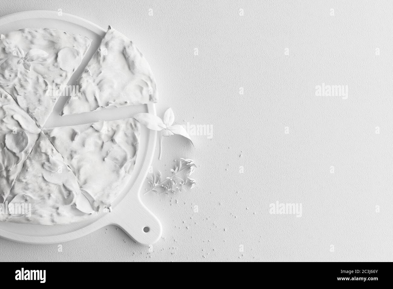 Monochrome composition of white figure of sliced pizza on a white ...