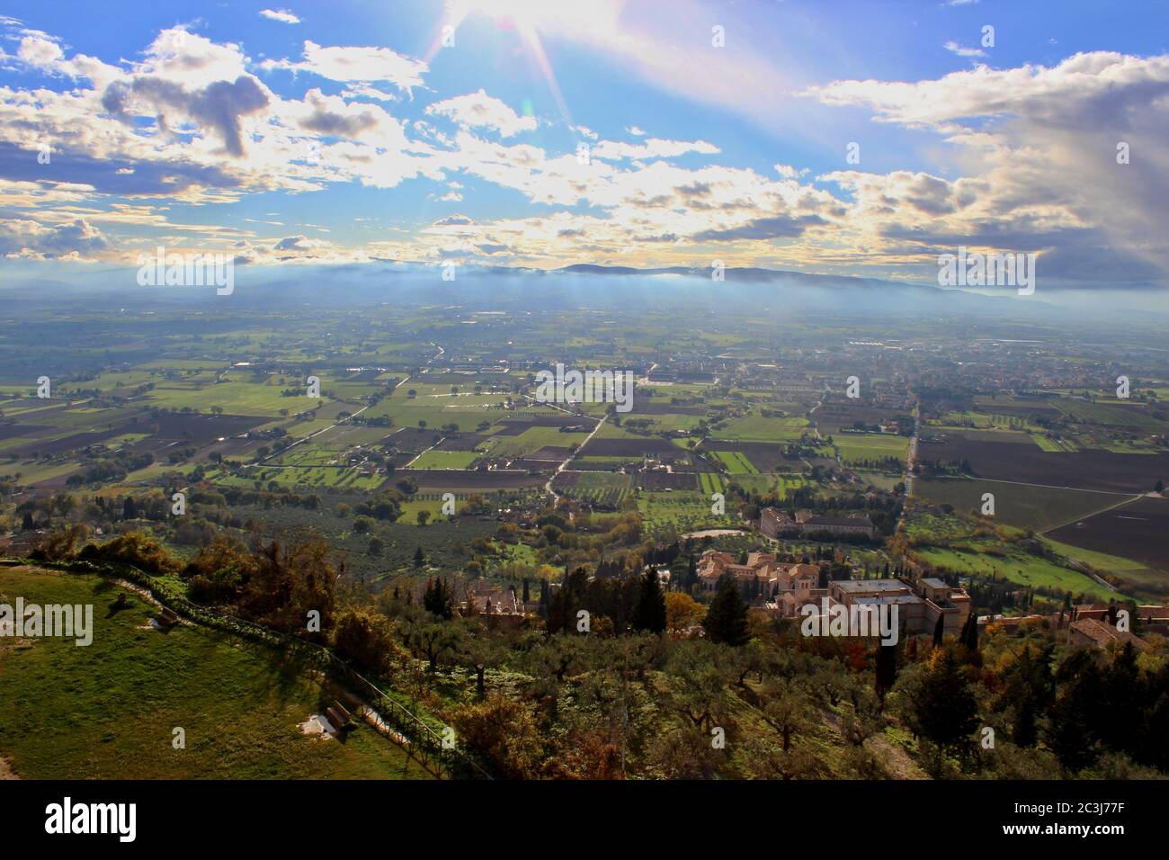 A view of the city of Assisi, in Umbria, Perugia, Italy. Panorama of ...