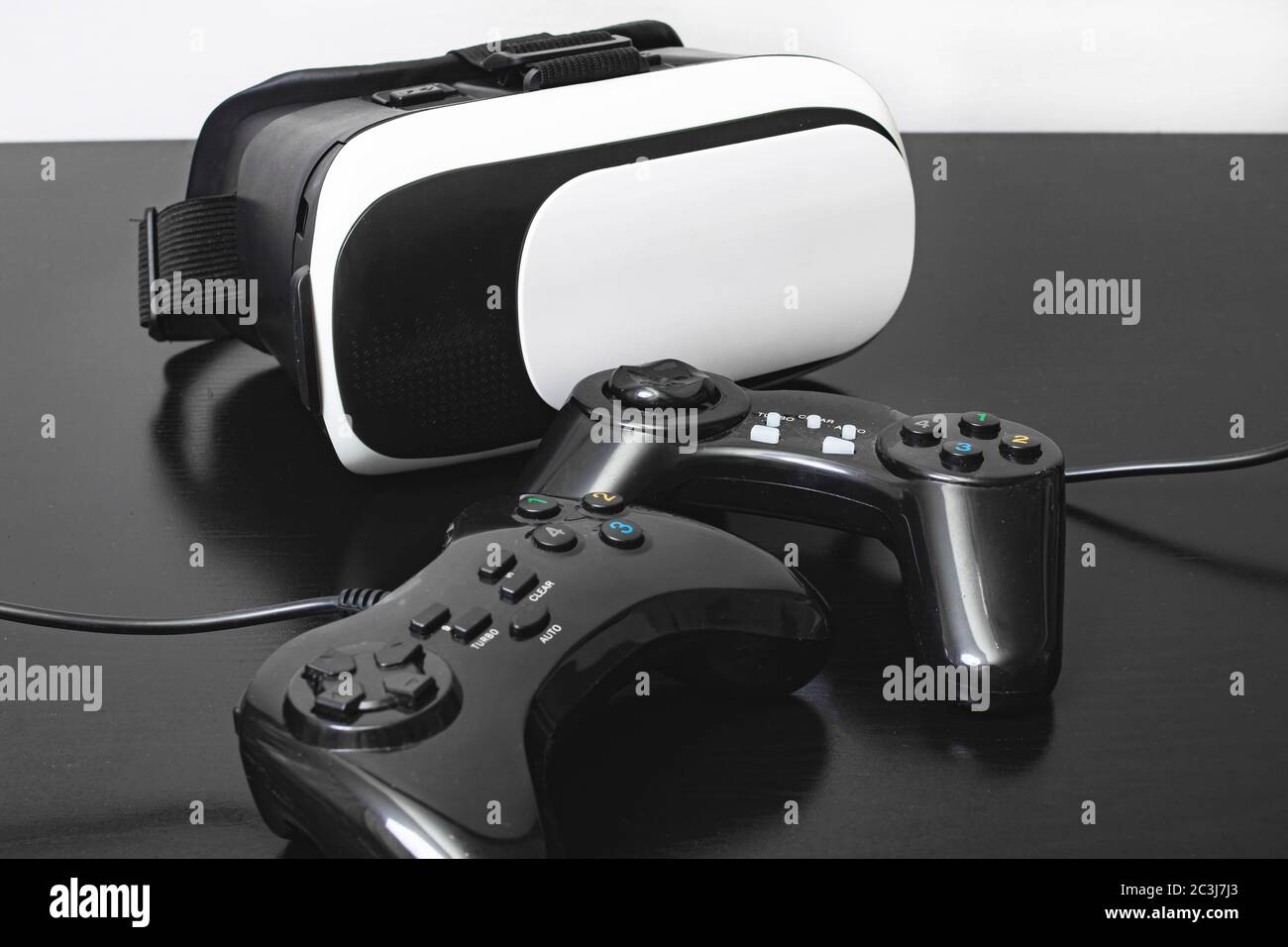 Black and white virtual glasses and two playing joystick Stock Photo ...