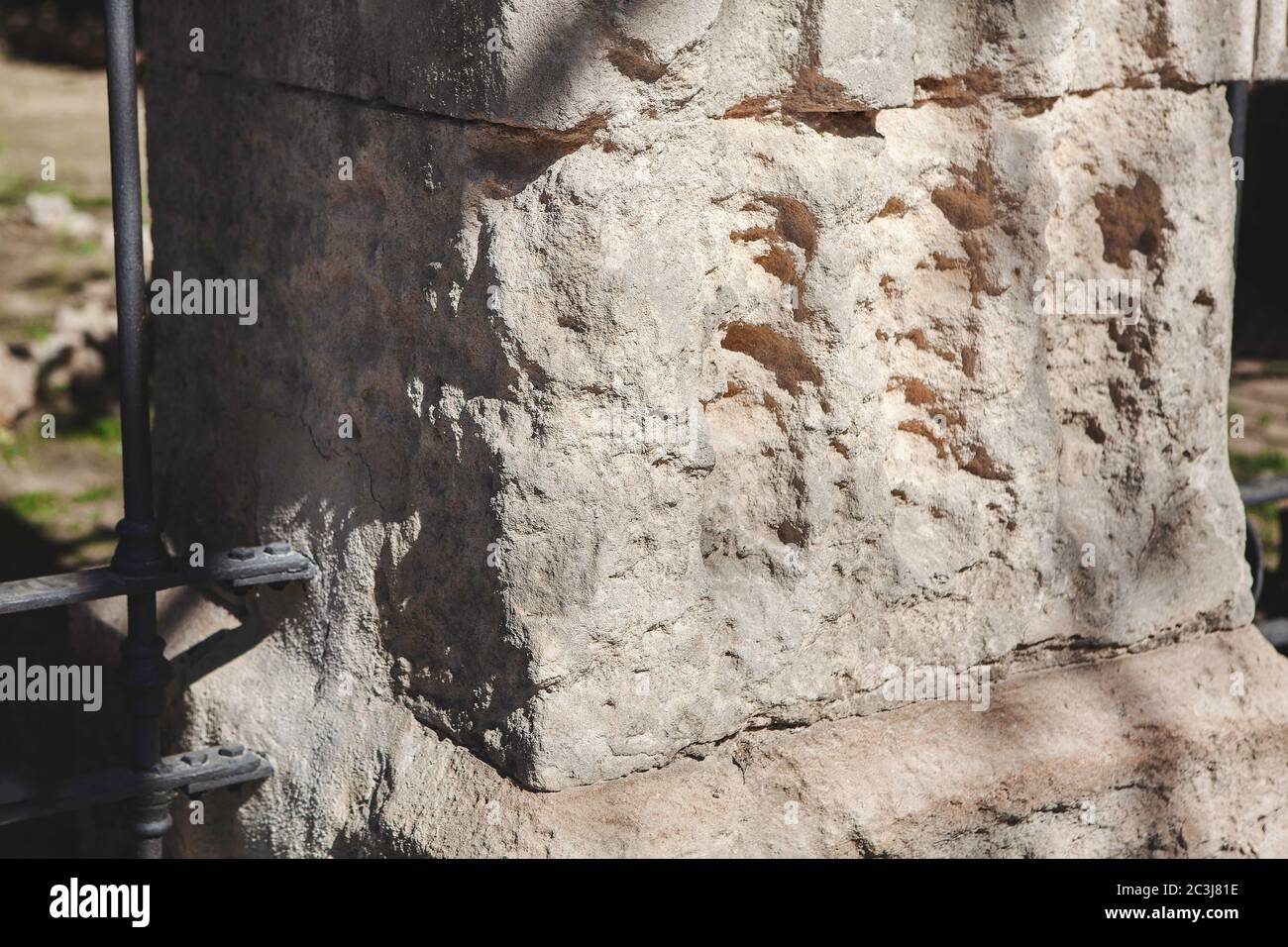 fence with stone pillars , architectural details of old construction ...