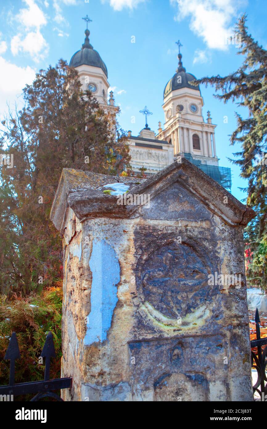ancient stone pillar , view of church cupola Stock Photo - Alamy