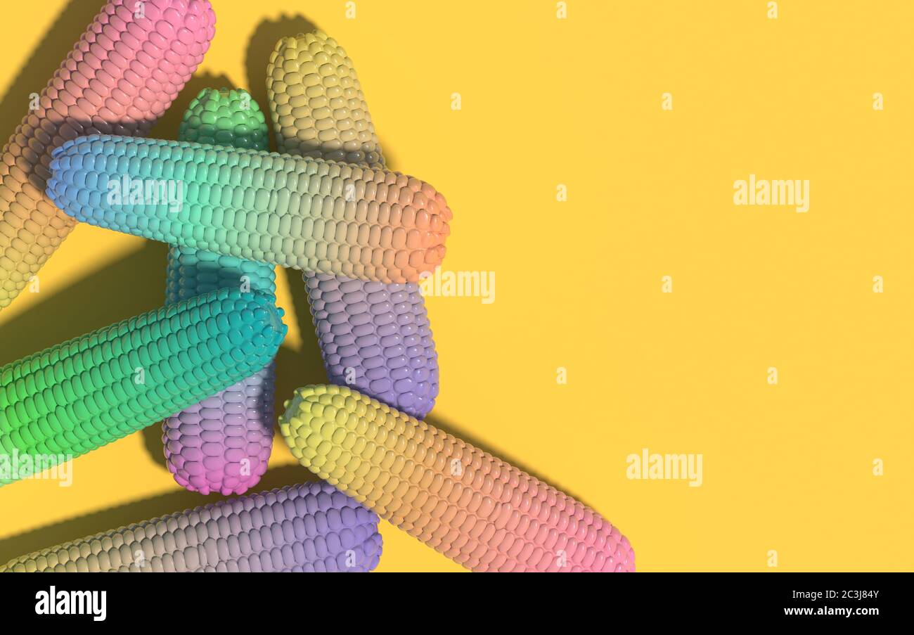 Corn cobs in vibrant bold gradient holographic neon colors. Creative ...