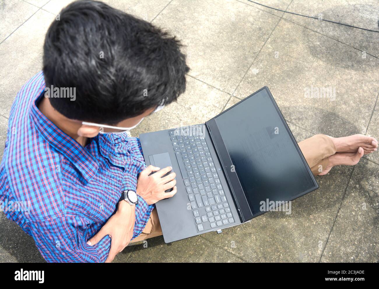 Man hands busy using laptop . young teen , work from home concept Stock ...
