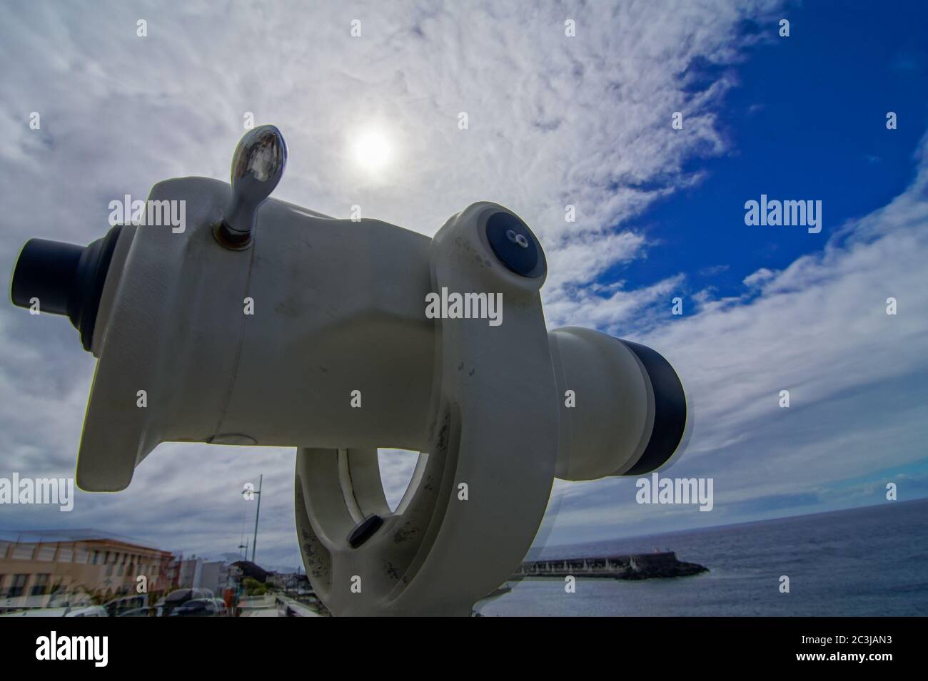 Coin Operated Telescope For Beach Observation, Blue Sky And Clouds ...