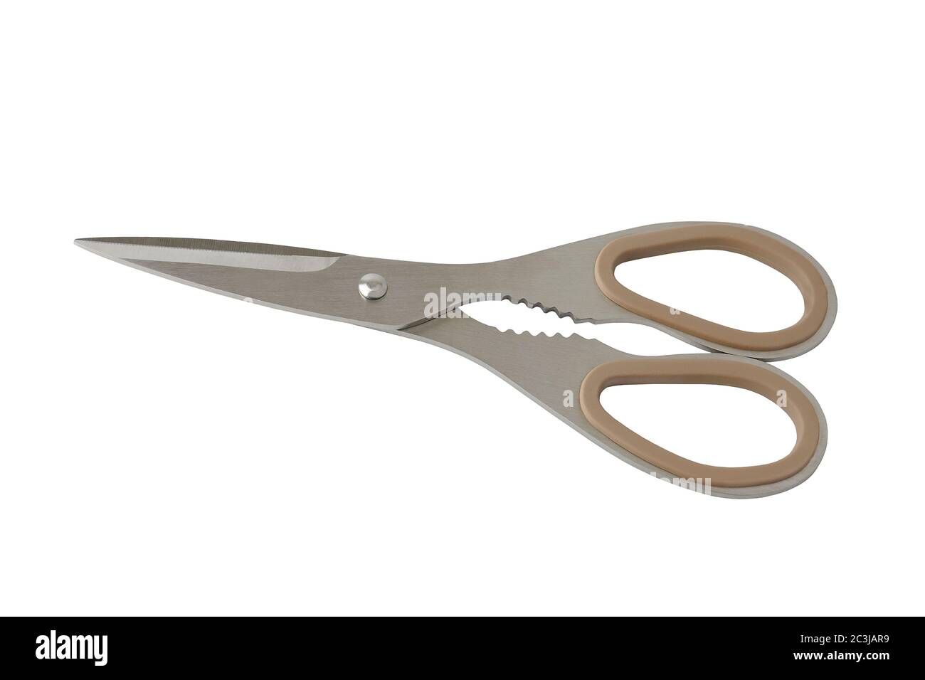 Kitchen stainless steel scissors closed, on a white background Stock ...