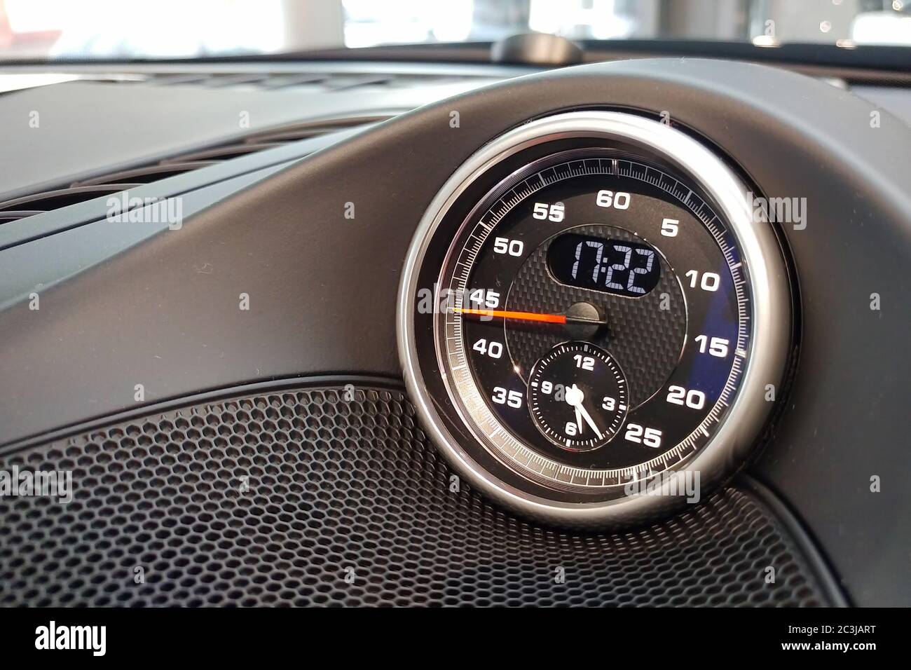 Moscow, Russia - April 23, 2019: Interior details of a sports car ...
