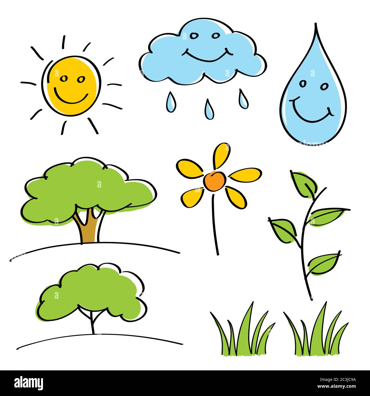 Colorful hand drawn sketches. Summer and spring design elements. Vector ...