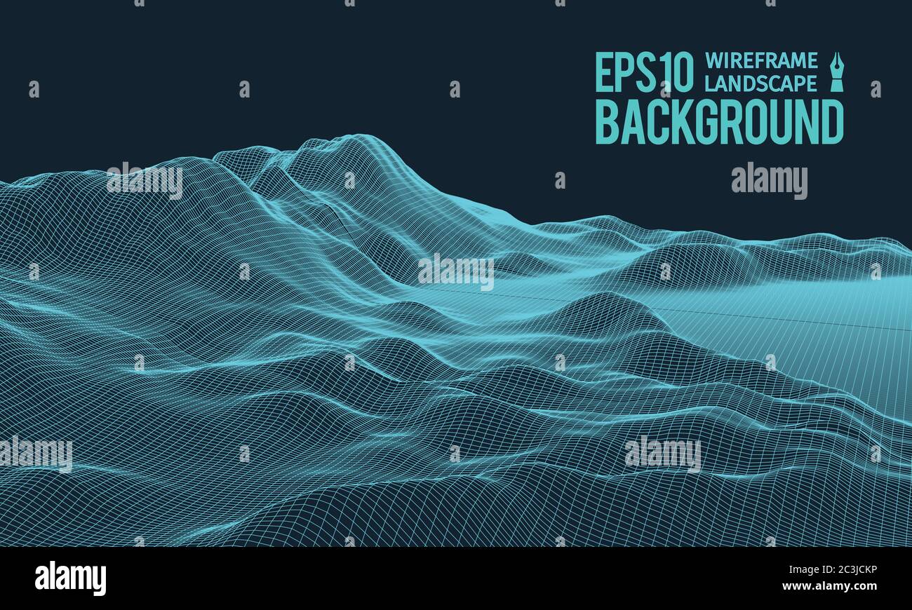 3D Wireframe Terrain Wide Angle EPS10 Vector Stock Vector Image & Art ...