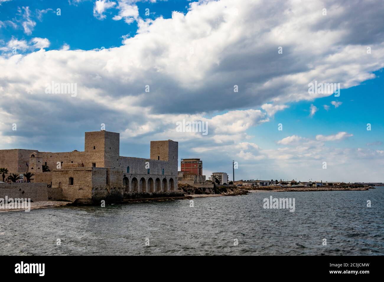 View of the Swabian castle of Trani. Stone fortress, on the sea. In ...